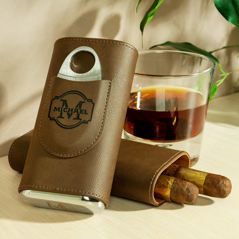 Custom Leather Cigar Holder, Engraved Cigar Travel Case, Personalized ...
