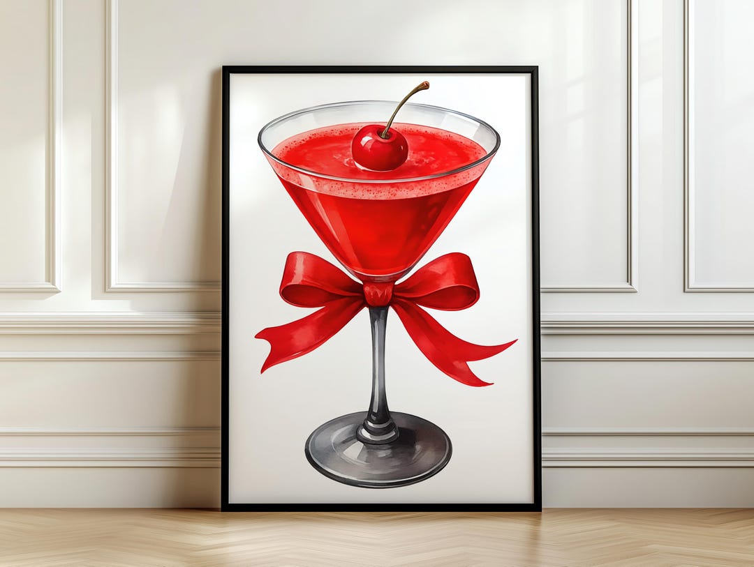 Elegant Watercolor Cherry Martini Glass Print – Cherry Cocktail Wall ...