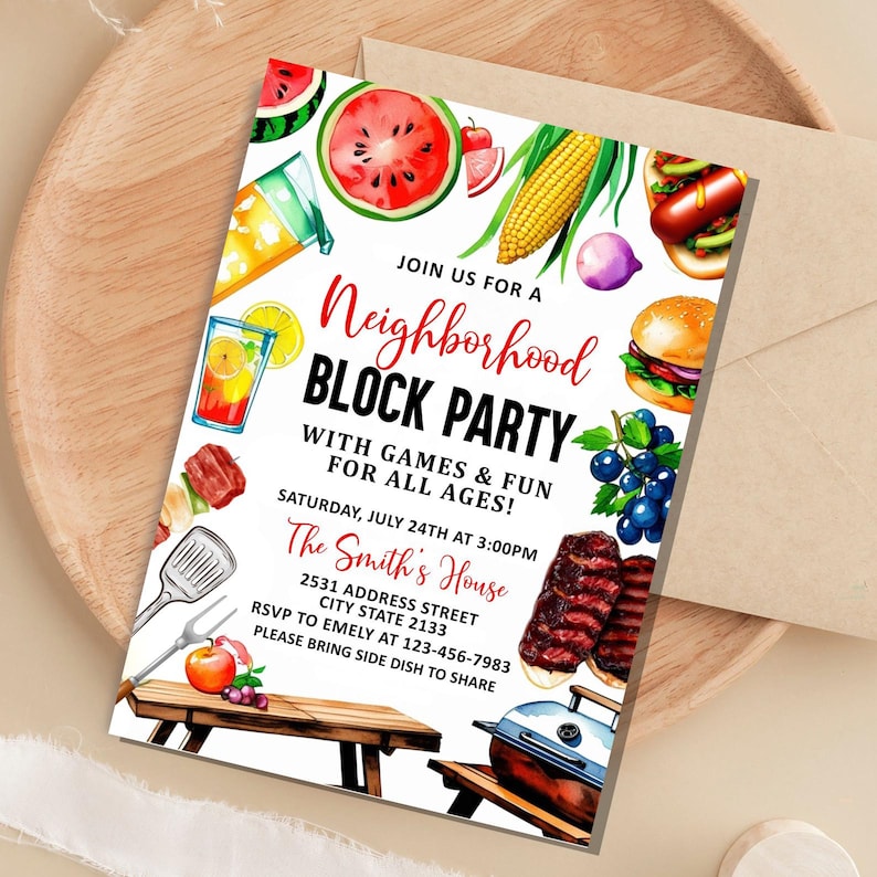 Neighborhood Block Party Invitation,bbq Invitation,neighborhood Block ...