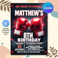 Boxing Invitation - Boxing Birthday Party Invitation, Boxing Party ...