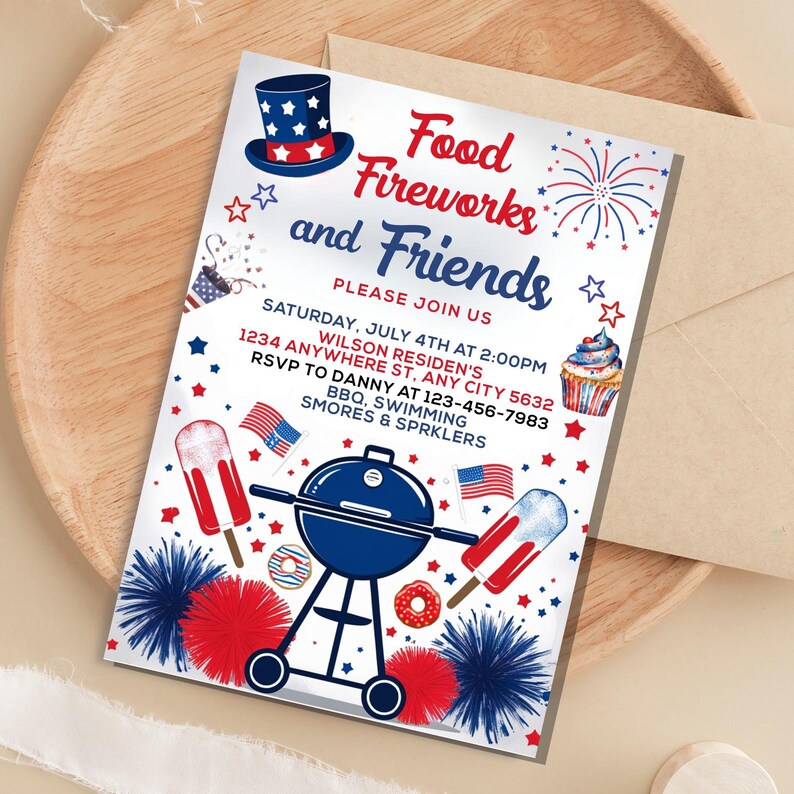 4th of July BBQ Invitation,independence Day Party in USA Invite,july ...