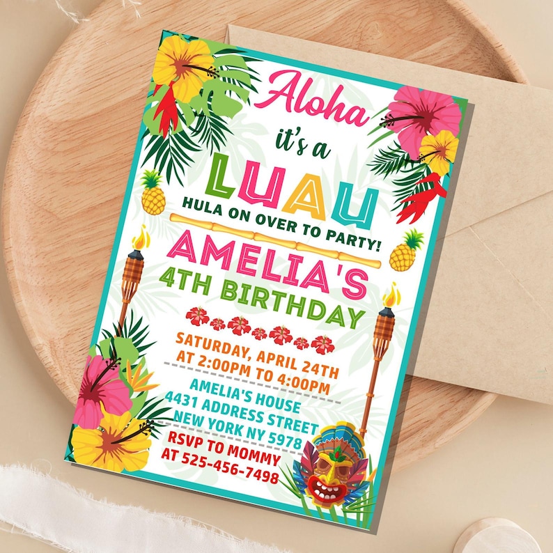Aloha Luau Birthday Invitation,luau Birthday Invitation,luau Hawaiian ...