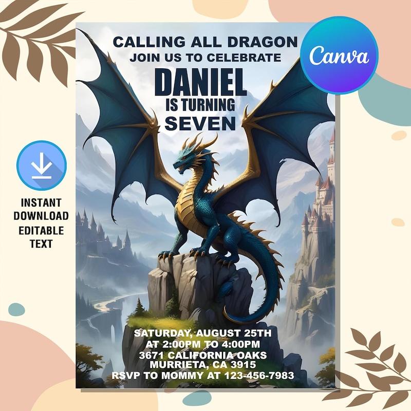 Blue Dragon Invitation - Etsy