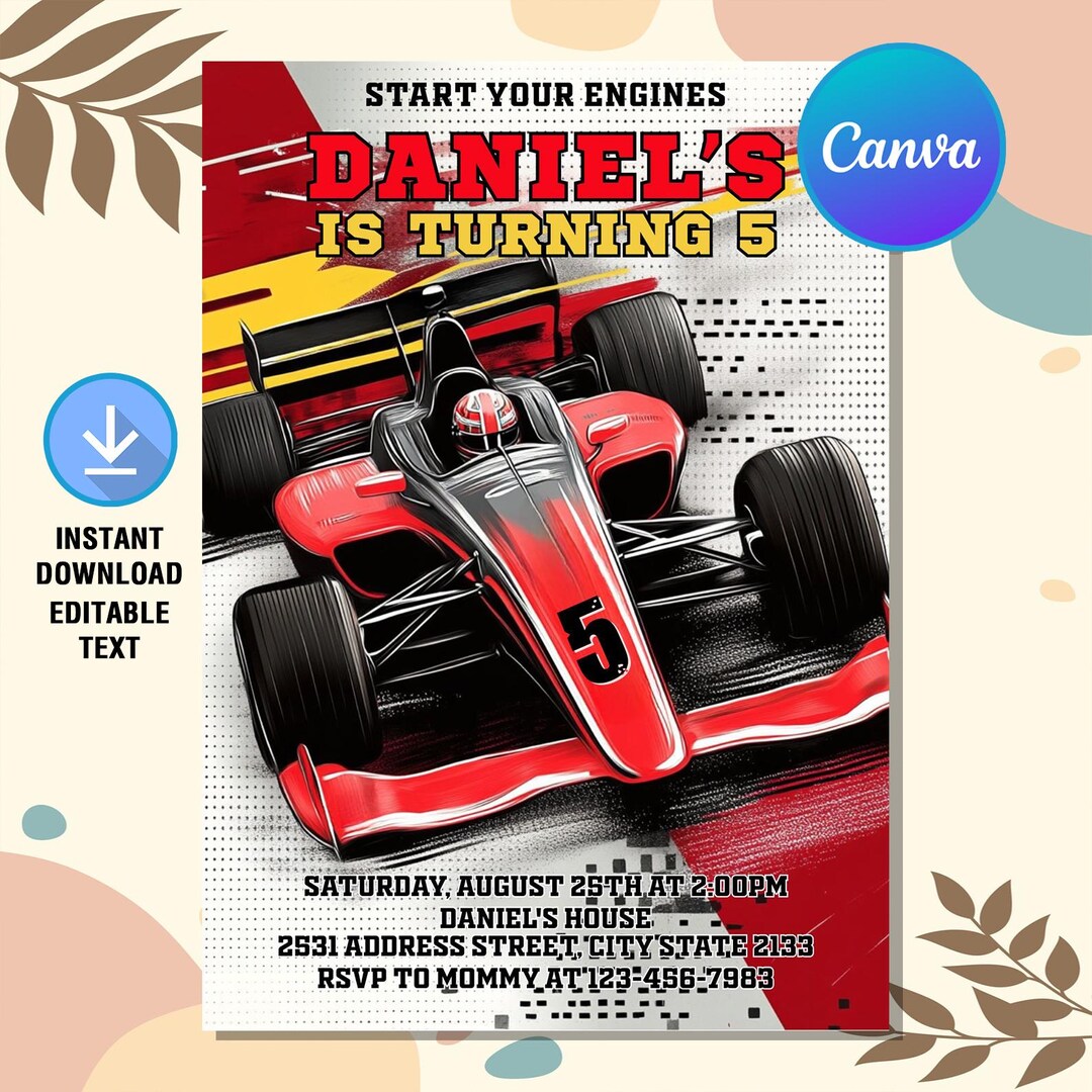 Race Car Birthday Invitation,sport Race Car Birthday,racing Car ...