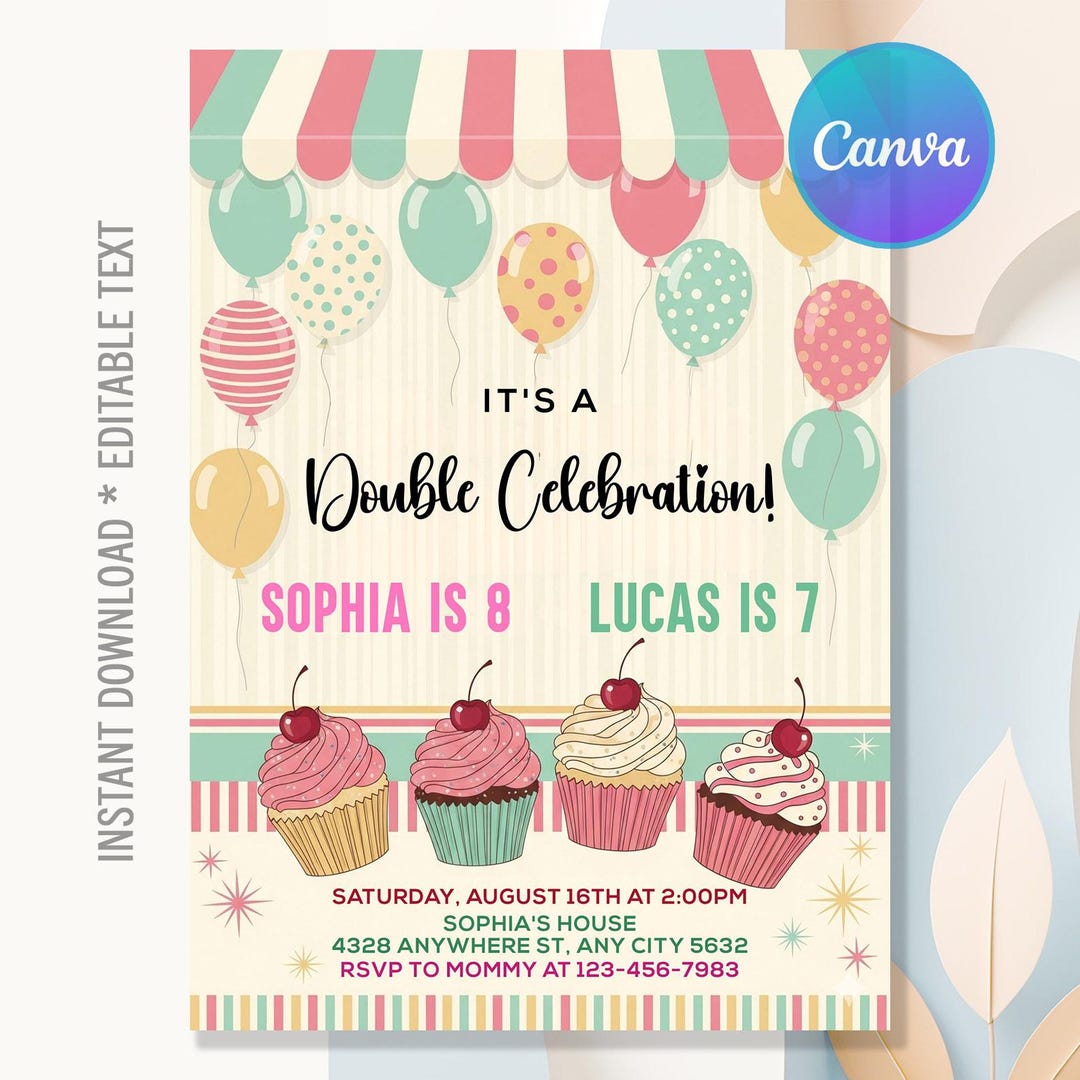 Double Birthday Party Invitation,sibling Birthday Invite,joint Birthday ...