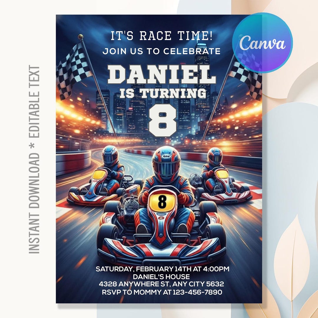Go Kart Birthday Invitation,go Kart Party Invite,go Kart Racing ...