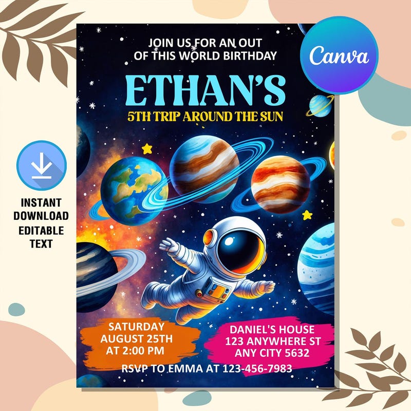 Space Birthday 3 Invite - Etsy