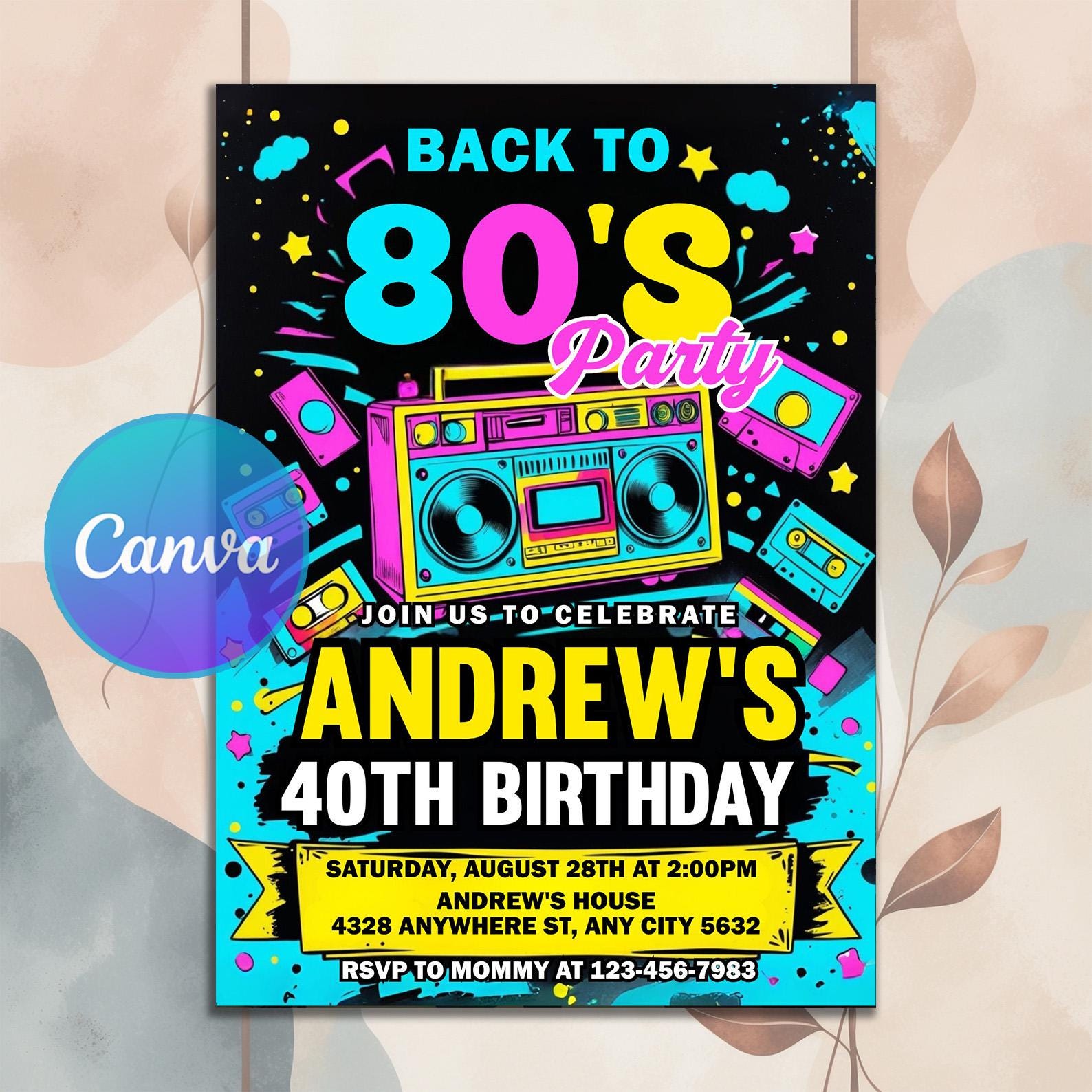 80s Birthday Invitation,80s Invitation,80s Party,back to the 80s ...