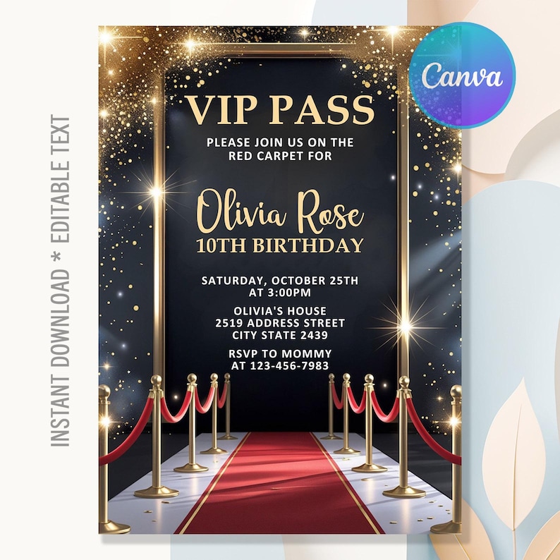 Red Carpet Birthday Invitation,red Carpet Party,red Carpet Hollywood ...