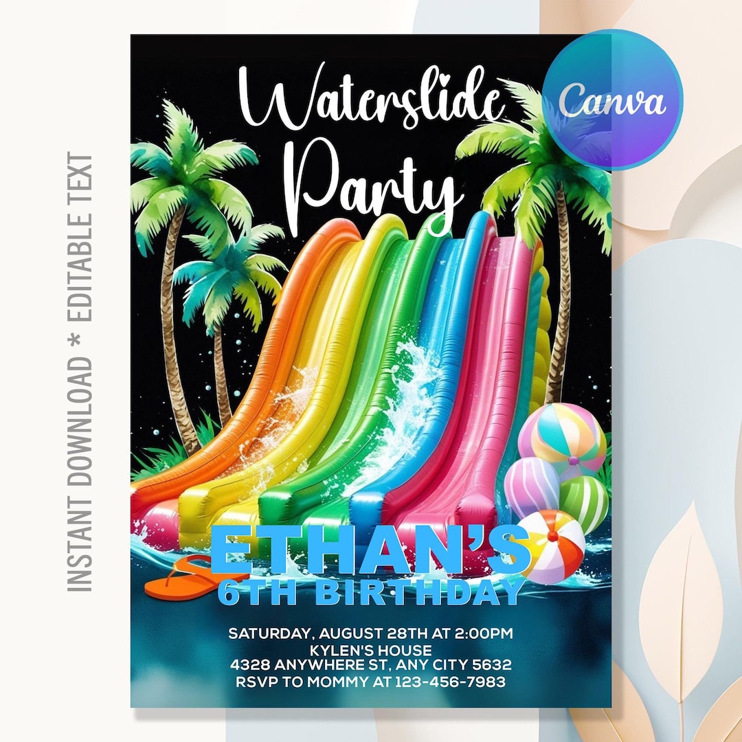Waterslide Birthday Invitation,water Slide Invitation,summer Pool Party ...
