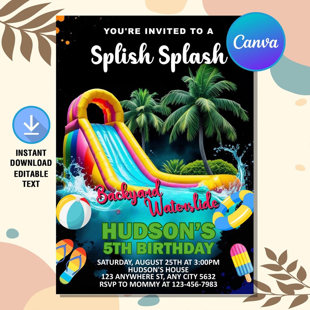Waterslide Birthday Invitation,water Slide Invitation,waterslide Party ...