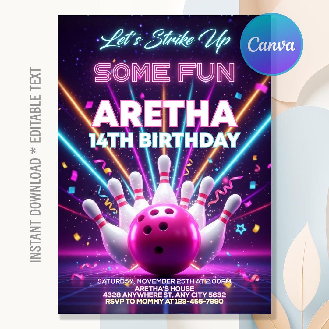 Bowling Birthday Invitation,girls Bowling Birthday Party,pink Bowling ...