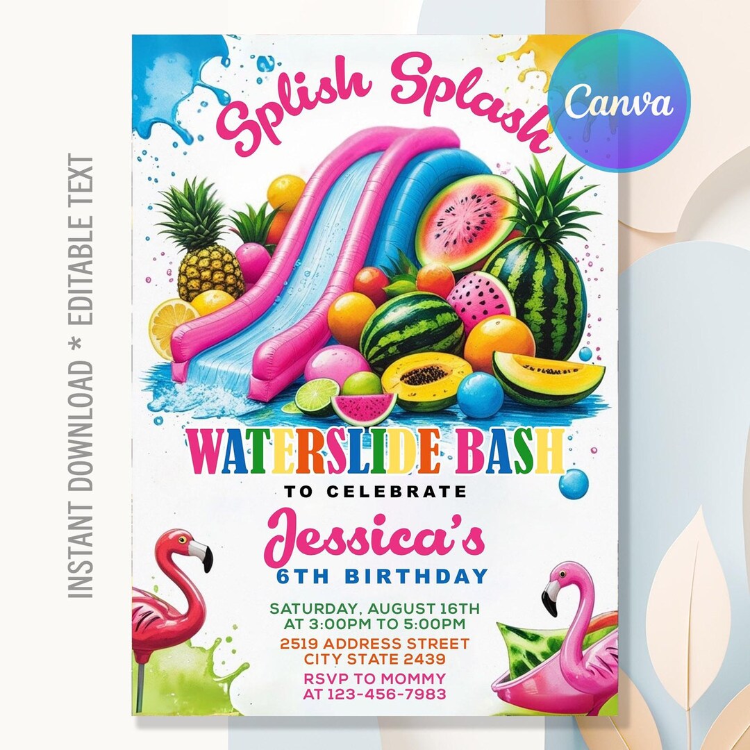 Waterslide Birthday Invitation,water Slide Birthday Party,summer Pool ...