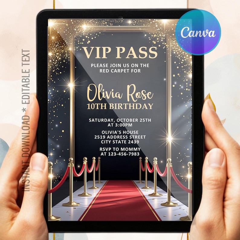 Red Carpet Birthday Invitation,red Carpet Party,red Carpet Hollywood ...