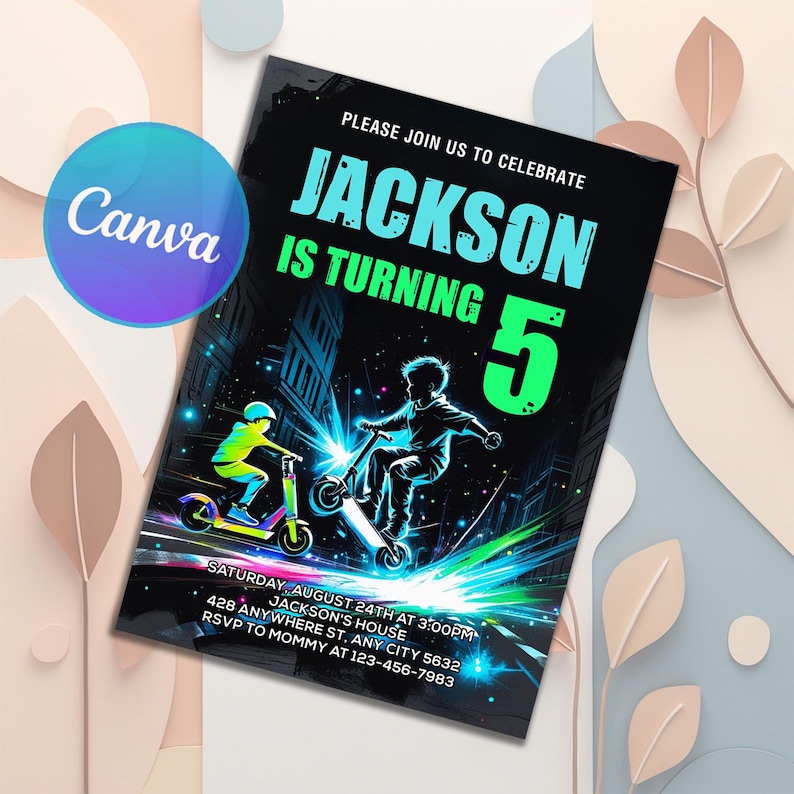 Scooter Birthday Invitation,skate Party Invitation,skate Park Boys ...