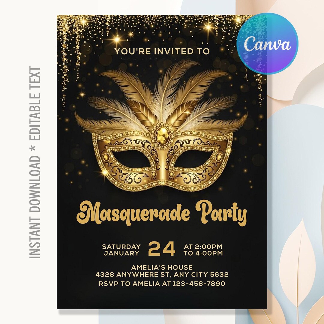 Masquerade Party Invitation,masquerade Ball Invitation,black and Gold ...