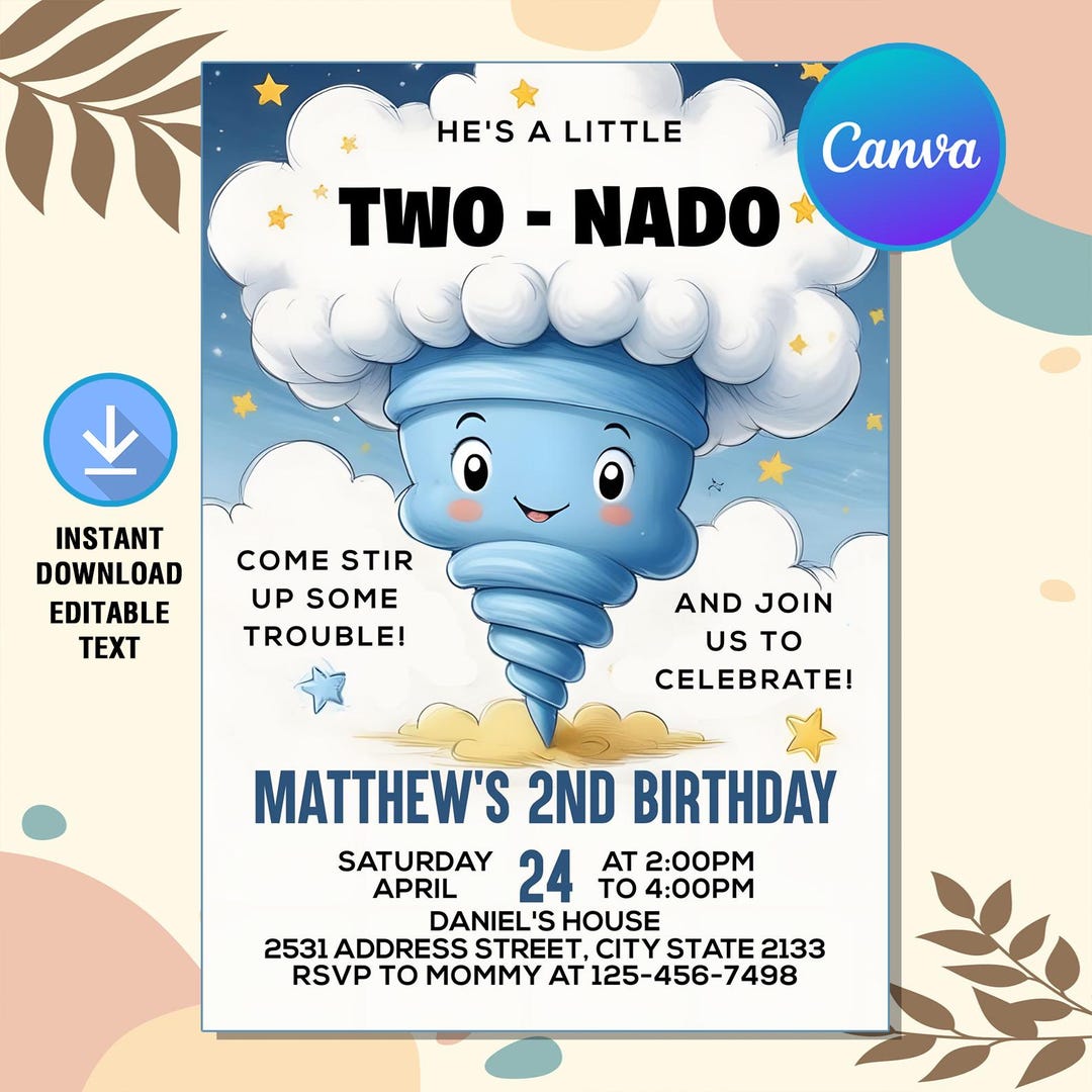 Two Nado Birthday Invitation,two Nado Party,tornado Birthday,invitation ...