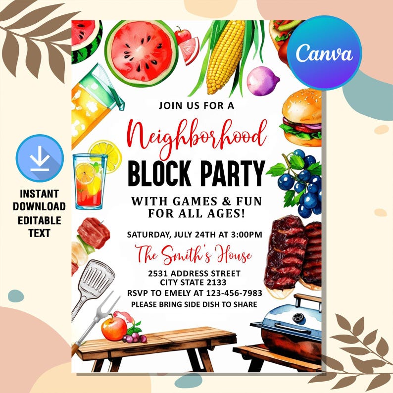 Neighborhood Block Party Invitation,bbq Invitation,neighborhood Block ...