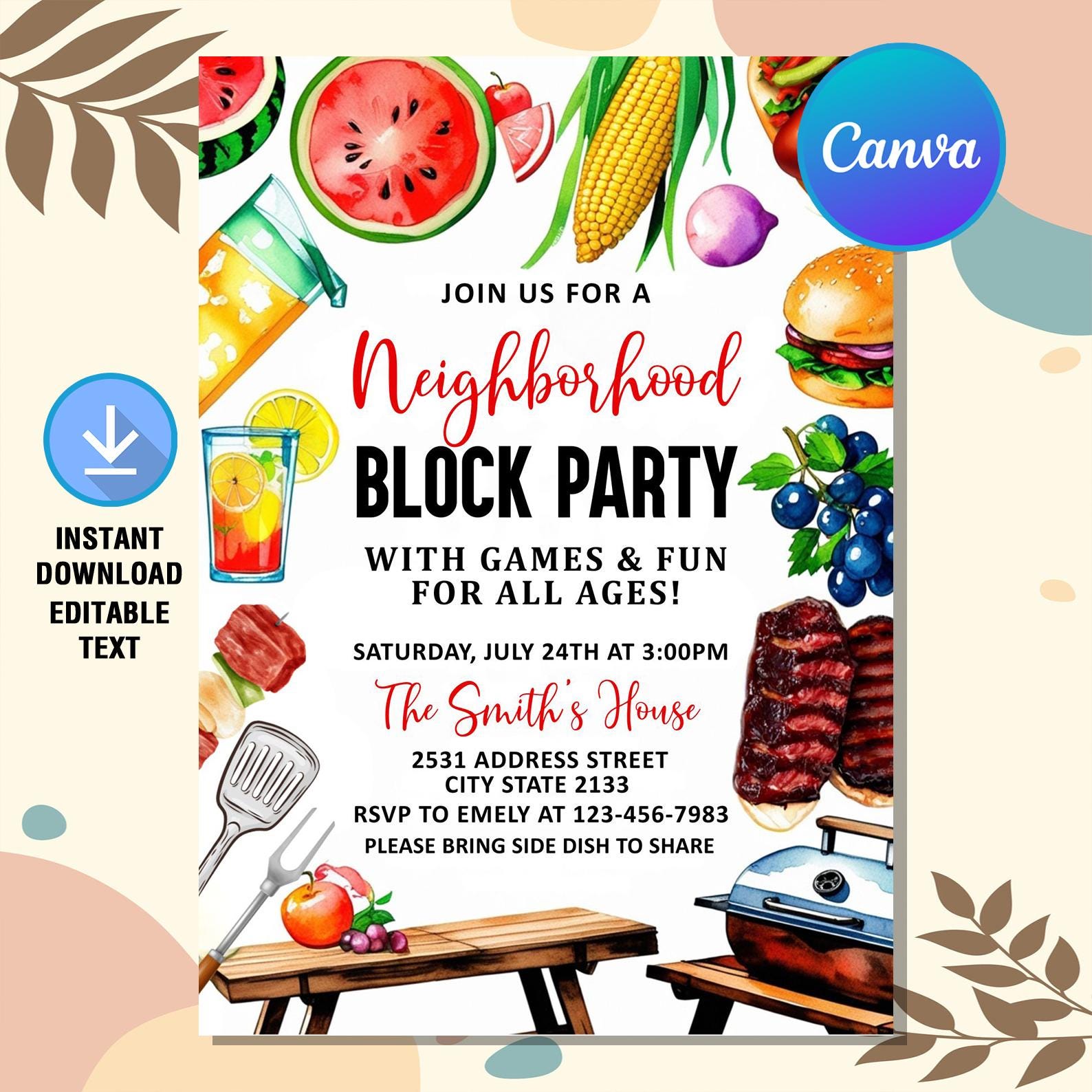 Neighborhood Block Party Invitation,bbq Invitation,neighborhood Block ...