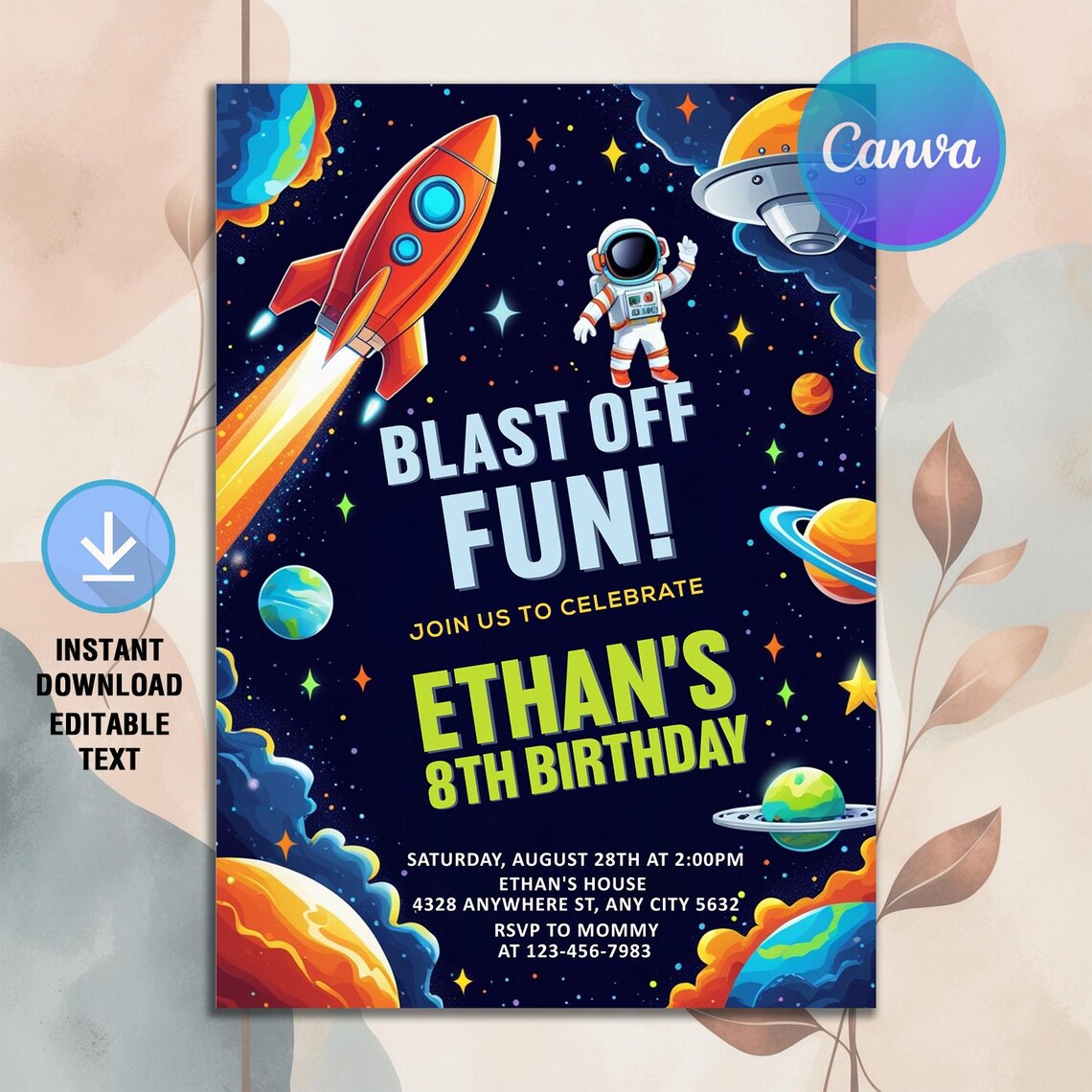 Space Birthday Invitation,space Galaxy Birthday Party,astronaut Invite ...