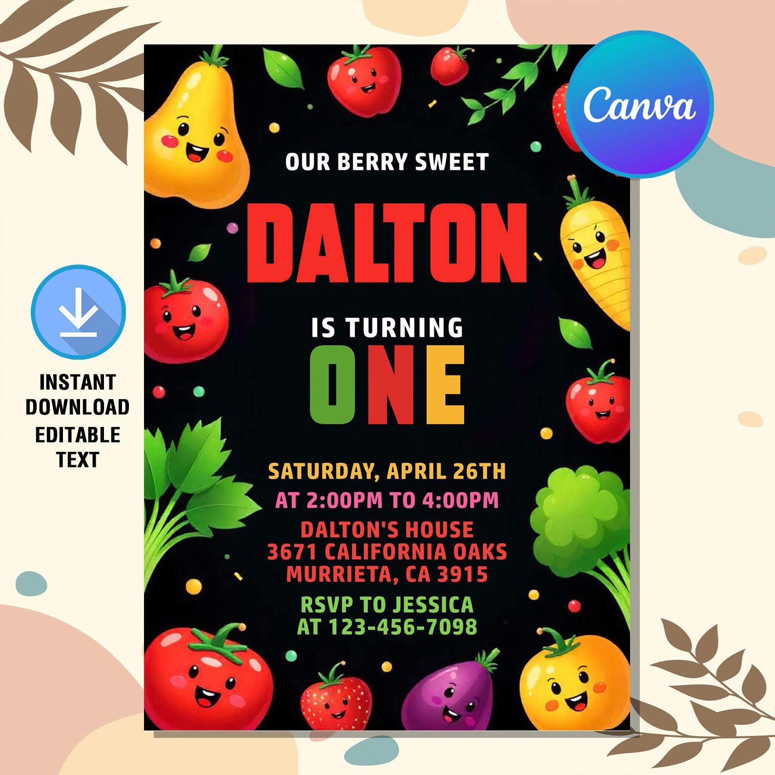 Dancing Fruit Birthday Invitation,fruit Birthday Invitation,hey Bear ...