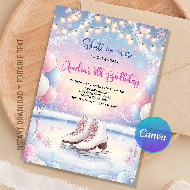 Ice Skating Birthday Invitation,ice Skating Invitation,winter Skate ...