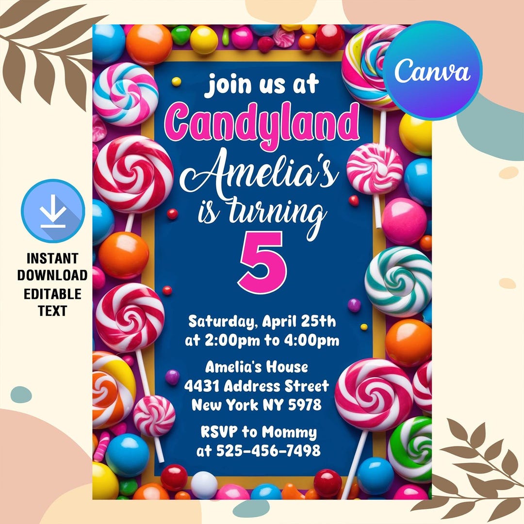 Candyland Birthday Invitation,candyland Invitation, Candy Land Birthday ...