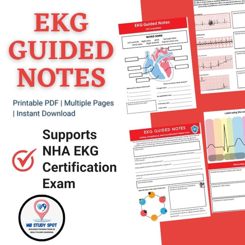 EKG Guided Notes | NHA CET Study Companion | Printable Study Guide - Etsy
