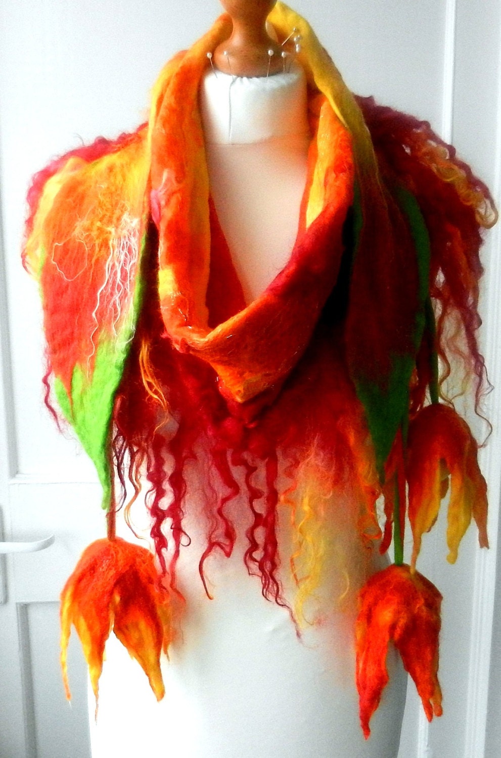 Felted, Wool Jewelry Felted Woman ART Scarf ,shawl-flame -5 - Etsy