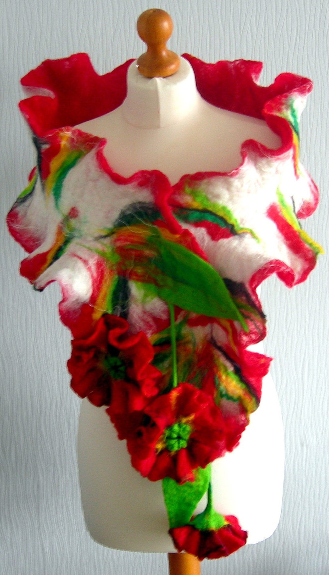 Hand Felted, Wool Felted Soft Art Scarf - POPPY PASSION- - Etsy