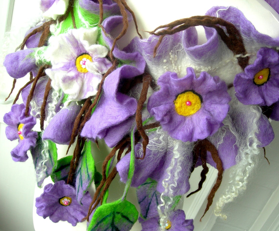Felted, Wool Jewelry Felted Woman ART Scarf ,shawl-spring BLOSSOM - - Etsy