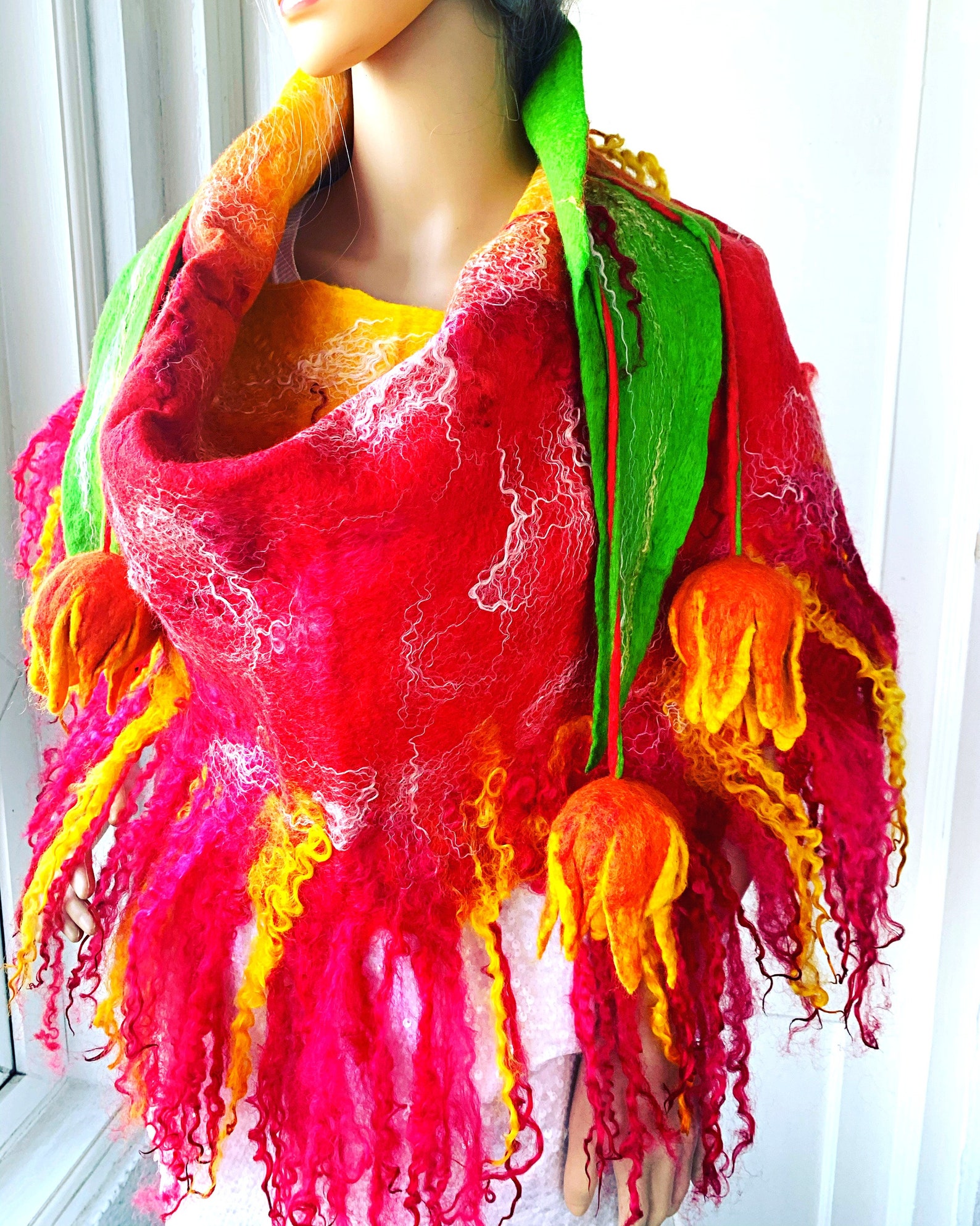 Felted, Wool Jewelry Felted Woman ART Scarf ,shawl-flame -5 - Etsy