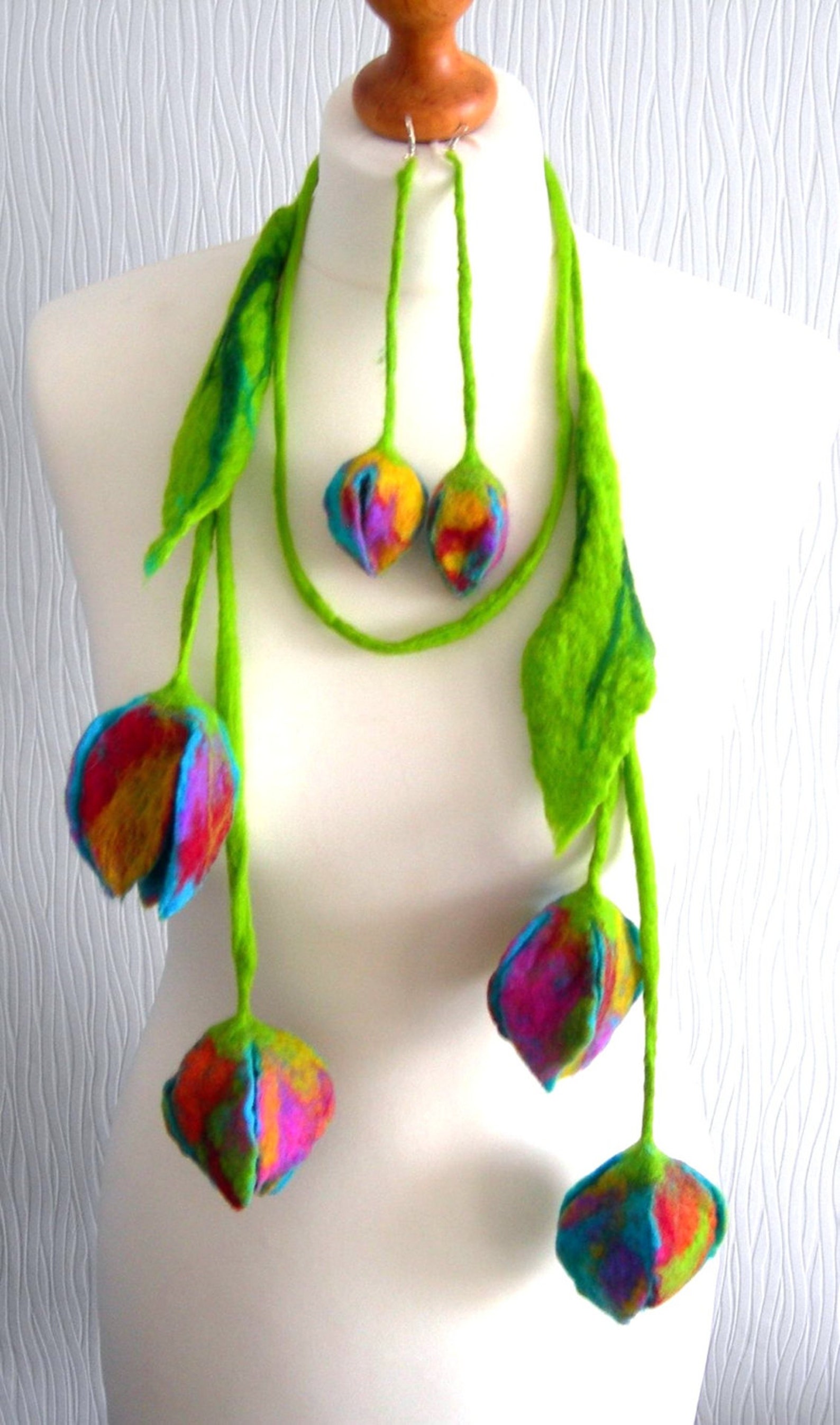 Felted Flower, Hand Felted, Wool Jewelry Felted Scarf/ Necklace/belt ...