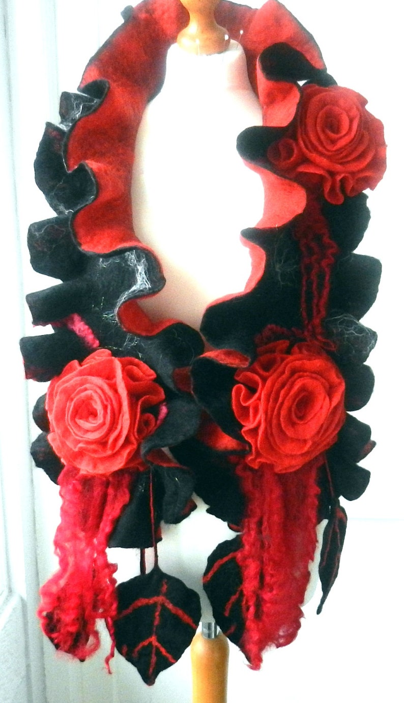 Felted Wool Jewelry felted woman ART scarf shawl-Midnight | Etsy