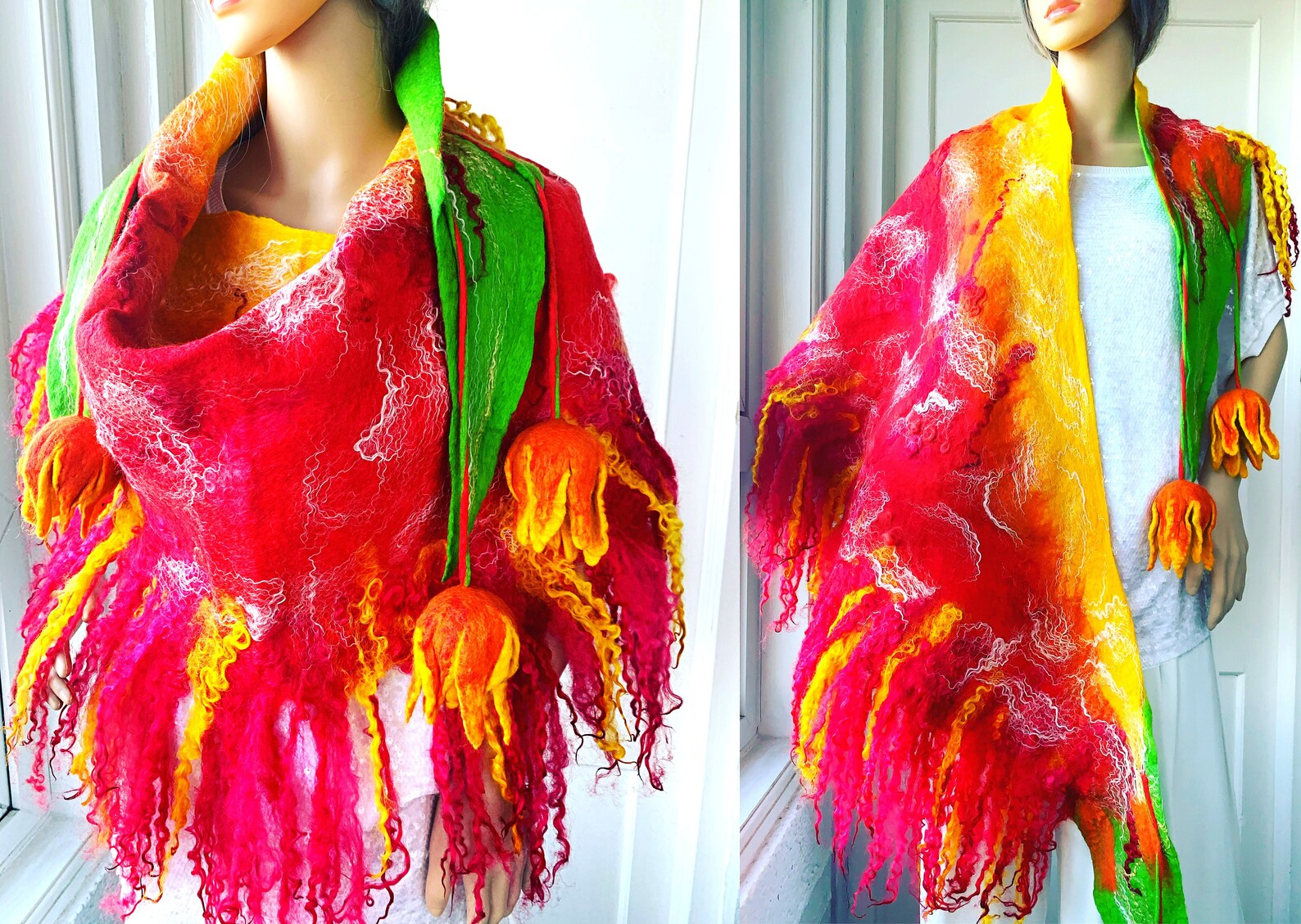 Felted, Wool Jewelry Felted Woman ART Scarf ,shawl-flame -5 - Etsy
