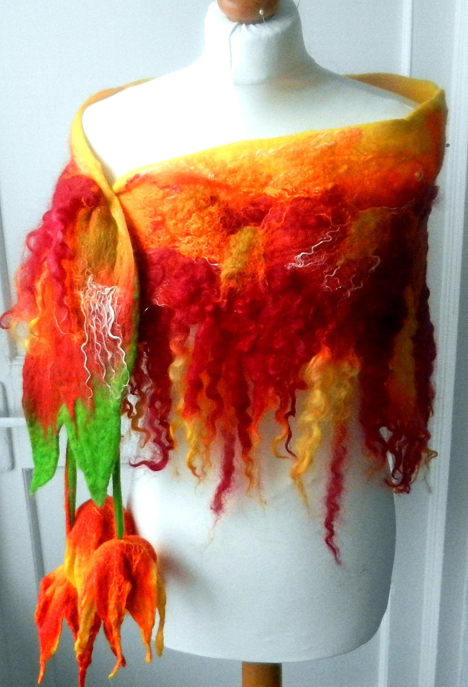 Felted, Wool Jewelry Felted Woman ART Scarf ,shawl-flame -5 - Etsy