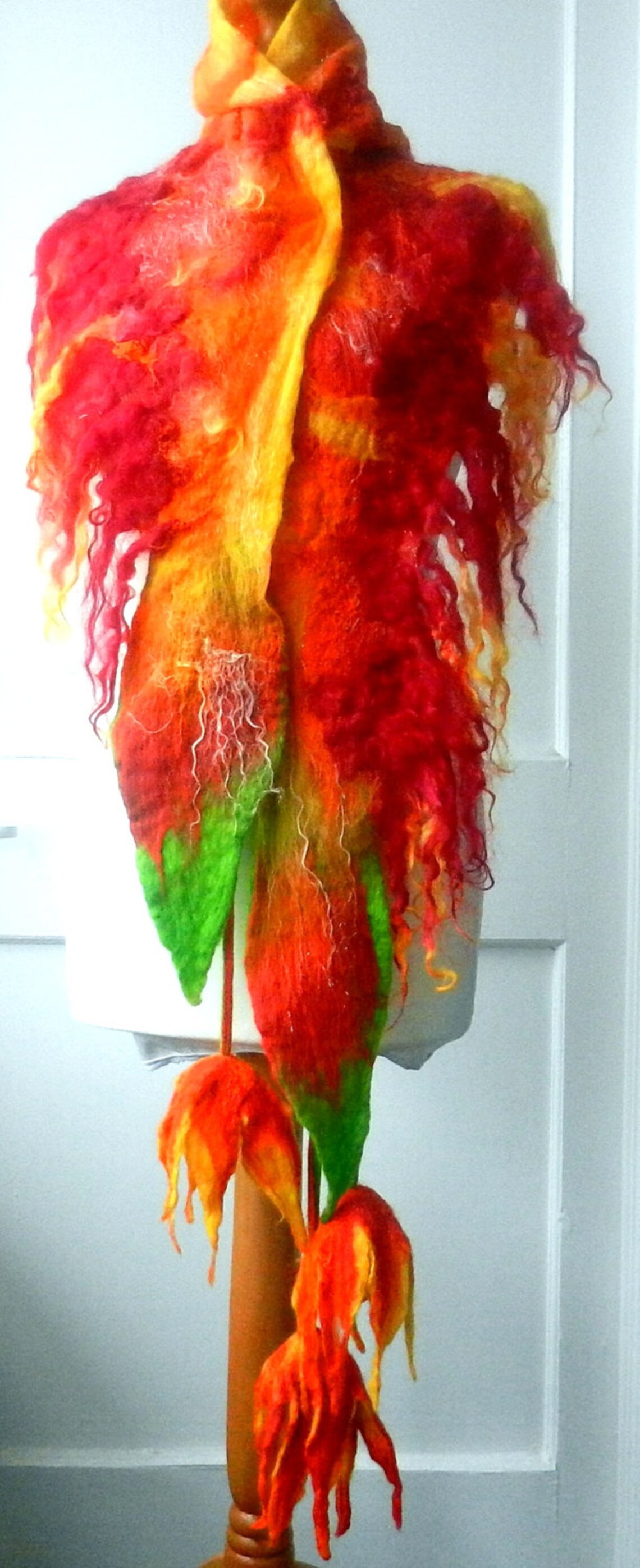 Felted Wool Jewelry Felted Woman ART Scarf shawl-flame 5 - Etsy