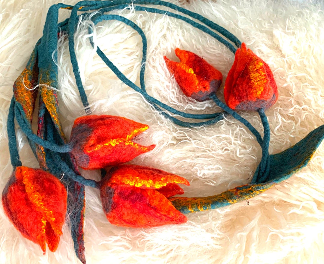 Felted Flower, Hand Felted, Wool Jewelry Felted SCARF/NECKLACE/BELT - Etsy