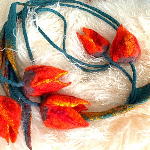 Felted Flower Hand Felted Wool Jewelry Felted Scarf/ - Etsy