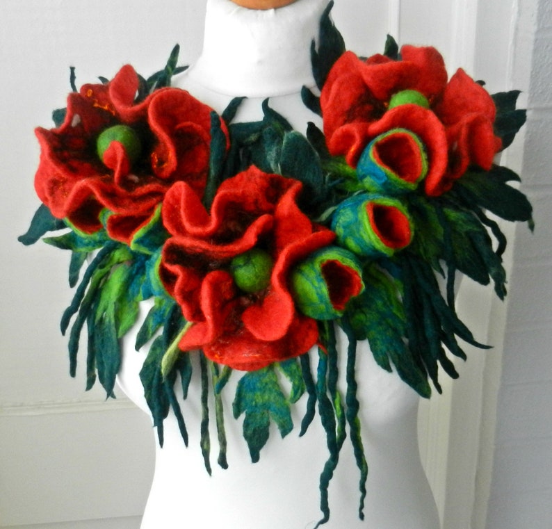 Felted Flower, Hand Felted, Wool Jewelry Felted Scarf/ Necklace/ - Etsy