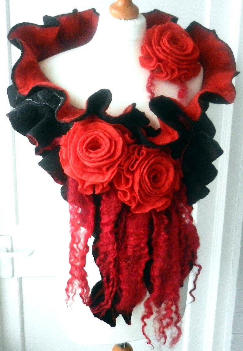 Felted Wool Jewelry felted woman ART scarf shawl-Midnight | Etsy