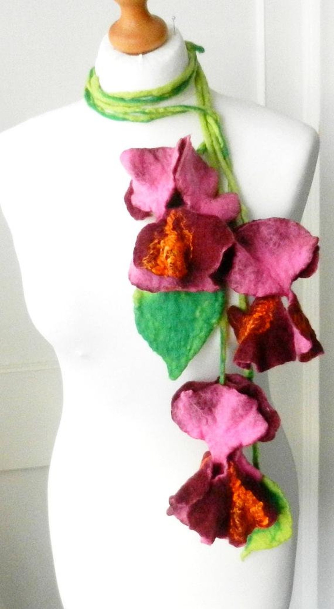 Felted Flower, Hand Felted, Wool Jewelry Felted Scarf/ Necklace/ - Etsy