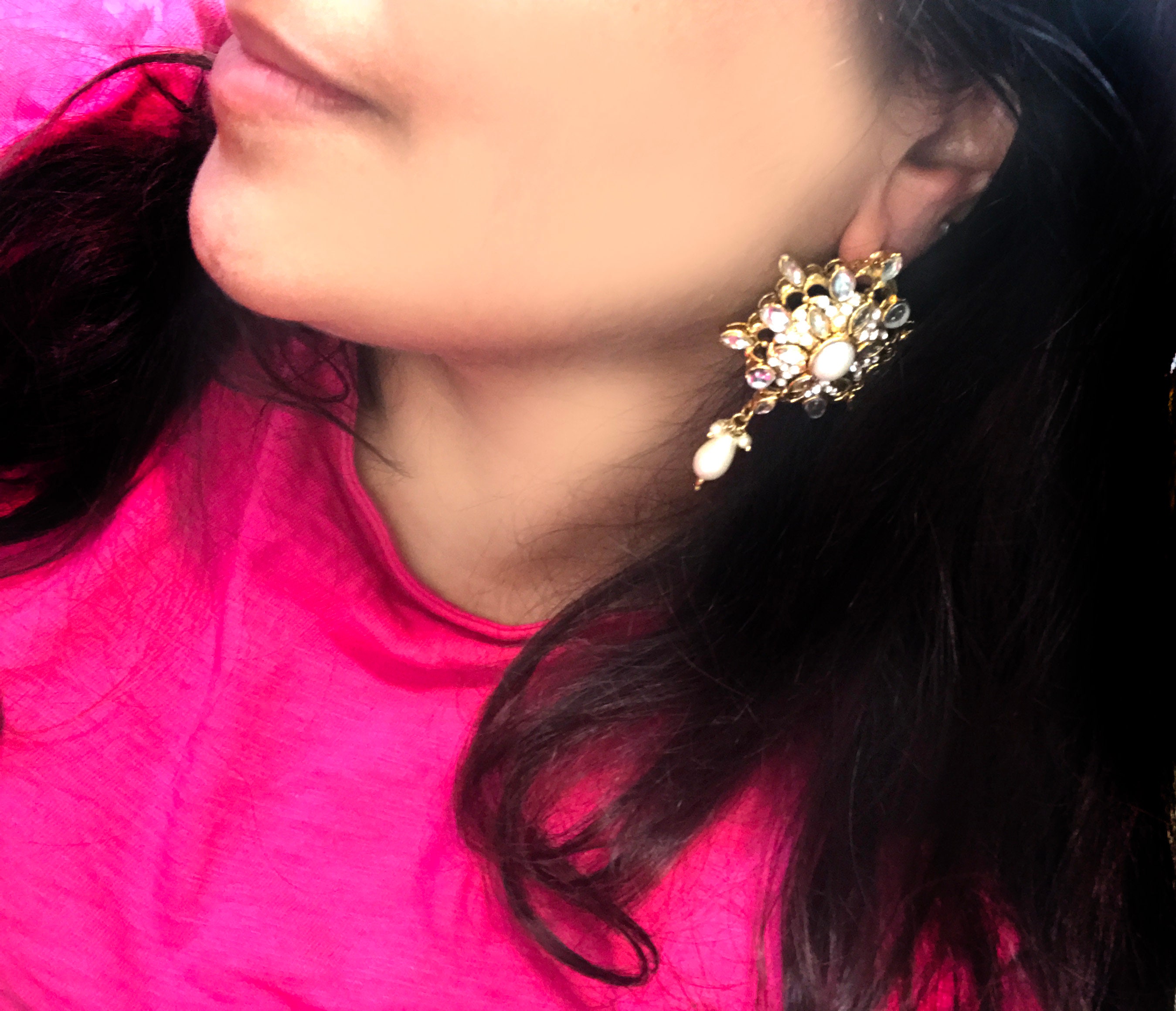KASHMIRI PEARL Earrings,wedding Jewellery,indian Bridal Crystal Pearl ...