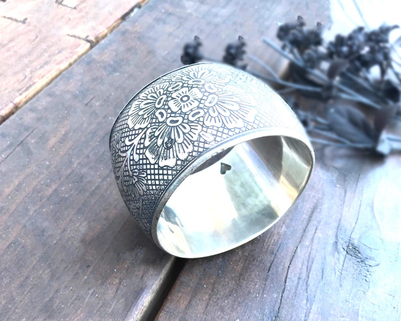 Vintage Etched Silver Bangle Bracelet Hand Etched Bohemian | Etsy