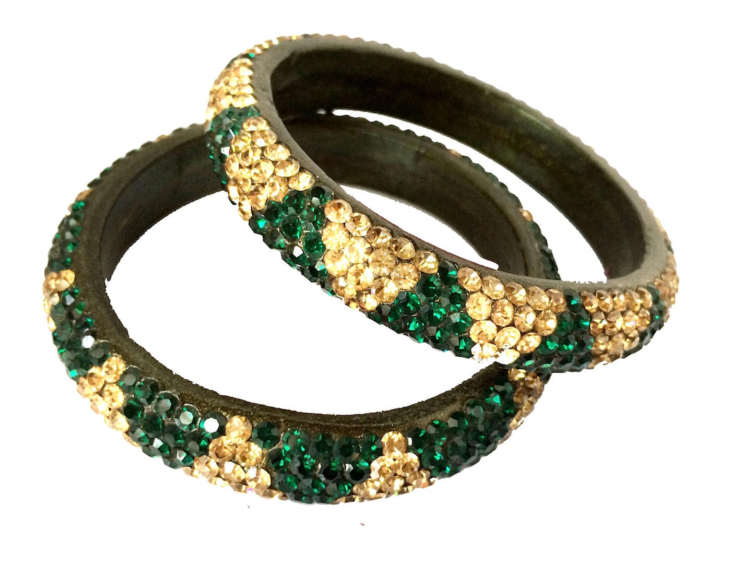 Green Gold Bangles-crystal Bangles-stacking Bracelets-indian Bangle ...