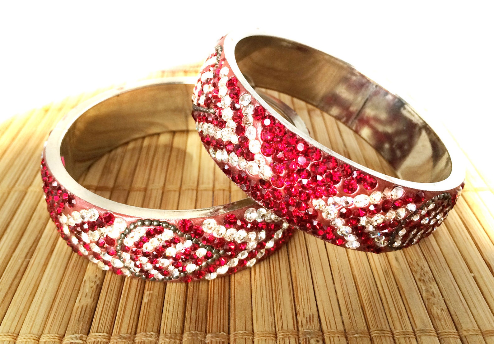 Crystal Indian Bangles-victorian Red Crystal Bangles-stacking Bracelets ...