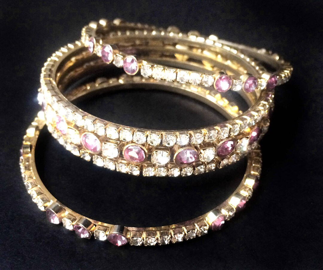 Pink Gold Bangles-light Pink Bracelets-bridesmaids Gifts- Crystal ...