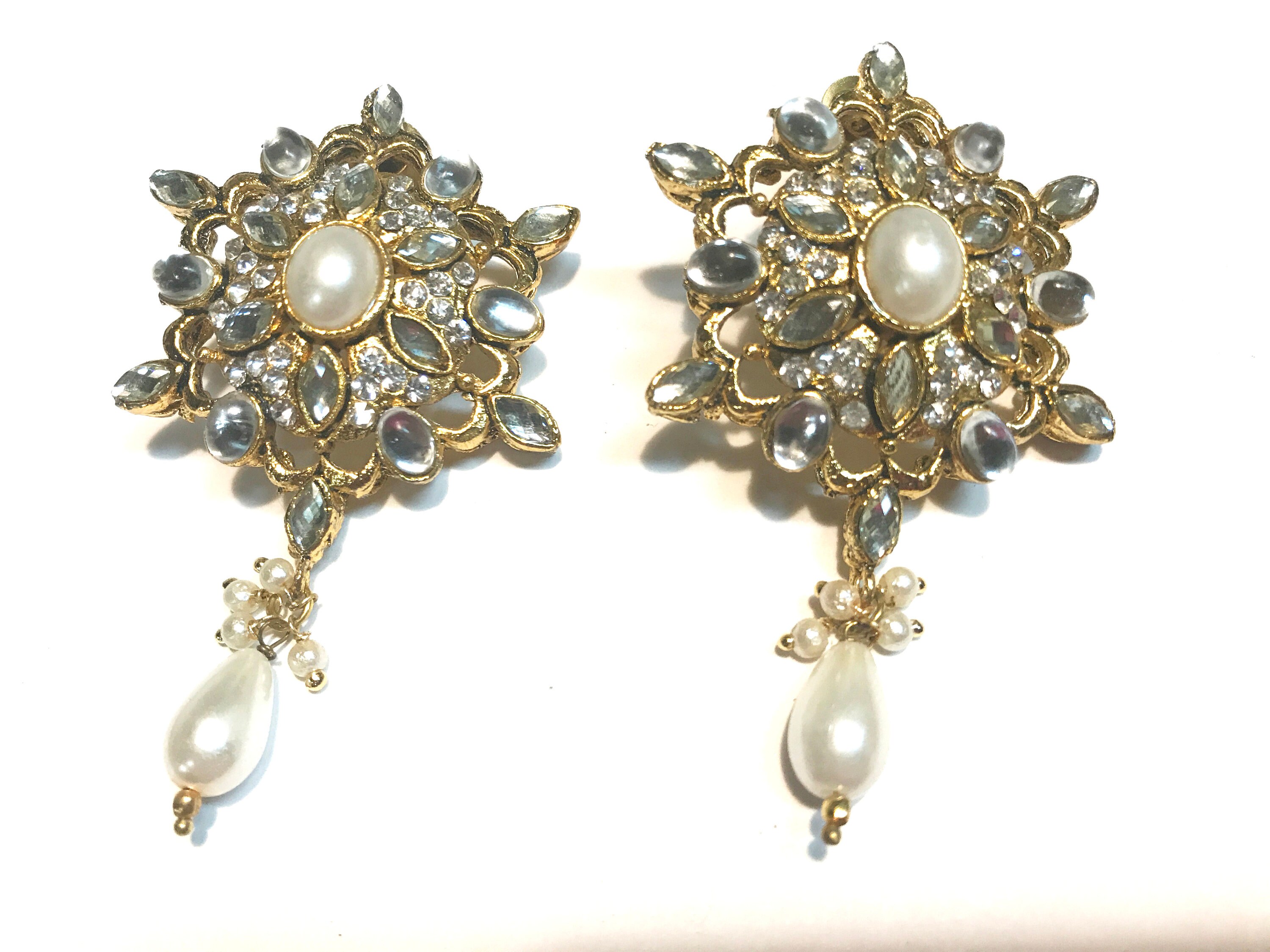 KASHMIRI PEARL Earrings,wedding Jewellery,indian Bridal Crystal Pearl ...