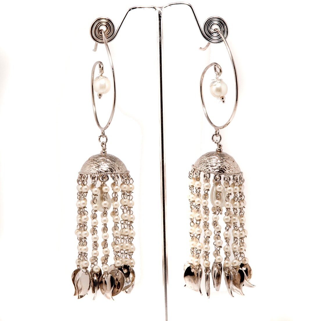 Pearl Jhumkas,large SILVER Jhumka,pearl Jewelry,ethnic,dome Earring ...