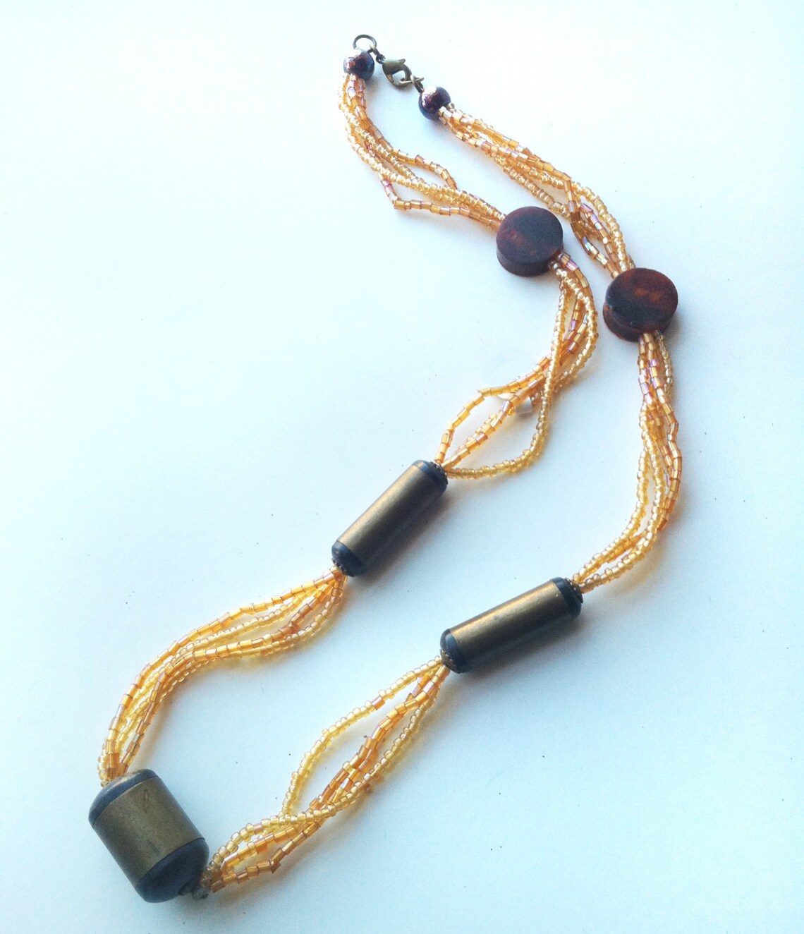 Gold Necklace Beaded Brown Necklace,string Necklace, Multistrand Indian ...